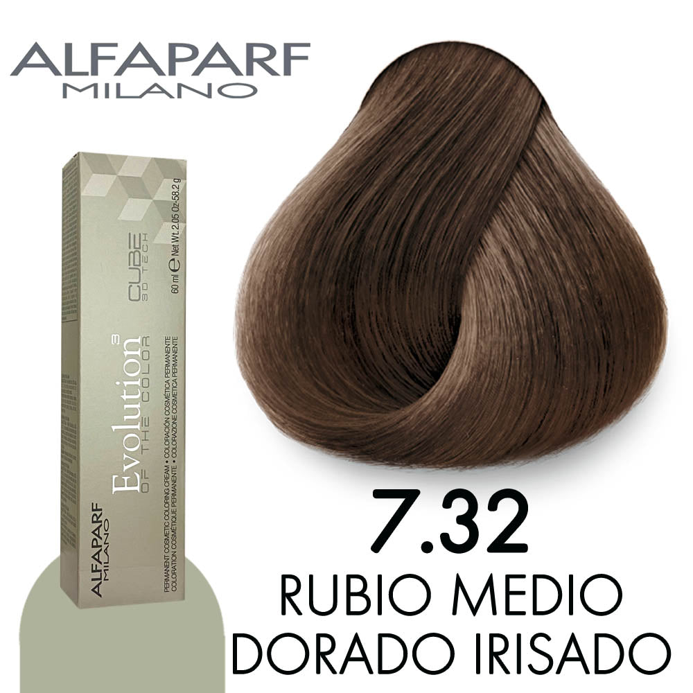 Tinte Para Cabello Alfaparf 7.32 Rubio Medio Dorado Irisado 58.2 Gr