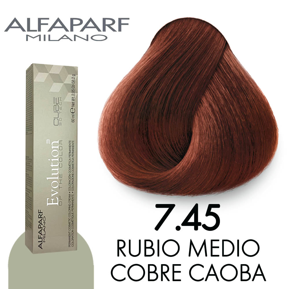Tinte Para Cabello Alfaparf 7.45 Rubio Medio Cobre Caoba 58.2 Gr