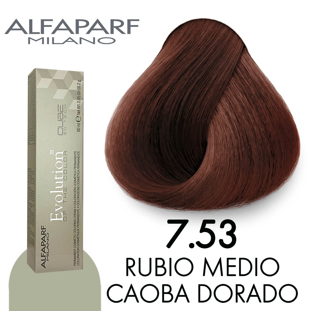 Tinte Para Cabello Alfaparf 7.53 Rubio Medio Caoba Dorado 58.2 Gr